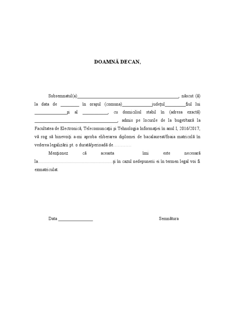 Cerereeliberare Diploma Bac Legalizare | PDF