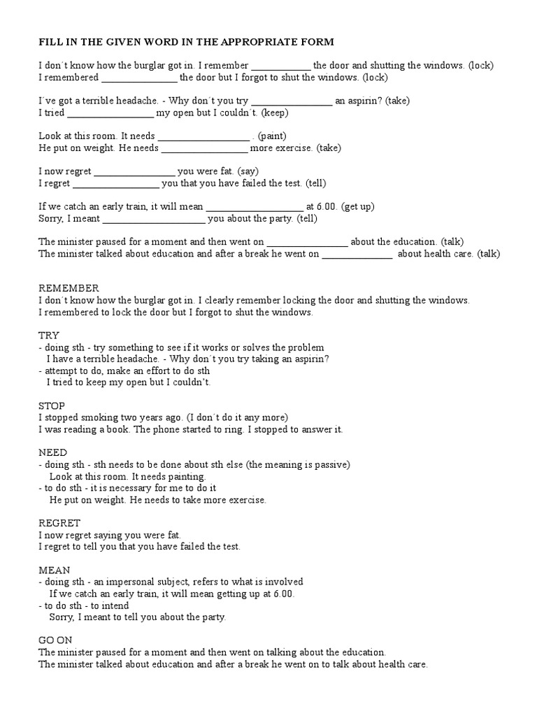 Verb Patterns - Both Forms | PDF