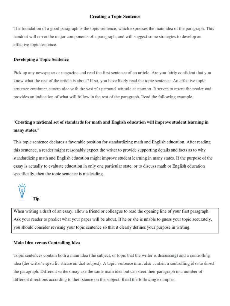 Creating Topic Sentences, Supporting Sentences and Concluding ...