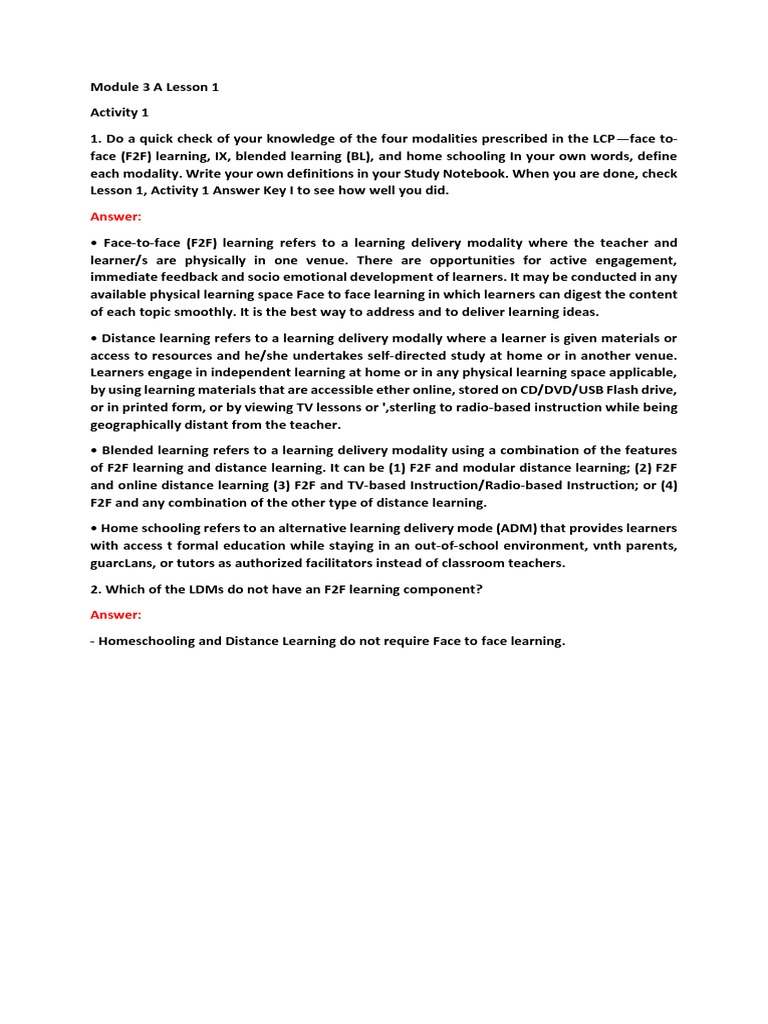 LDM2 Module 3A With Answers | PDF | Educational Assessment | Distance ...