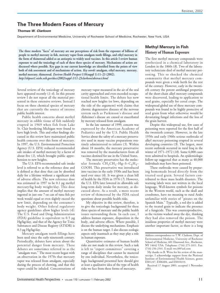 Ethyl and Methyl Mercury | PDF | Mercury (Element) | Prenatal Development