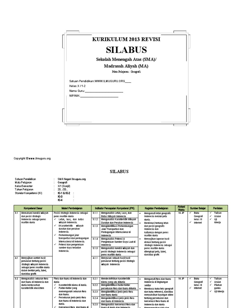 Silabus Geografi Kelas 10 SMA | PDF