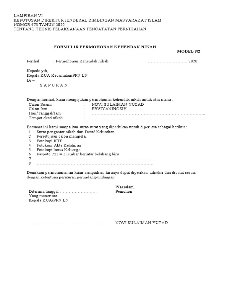 Form Vi Permohonan Nikah N2 | PDF