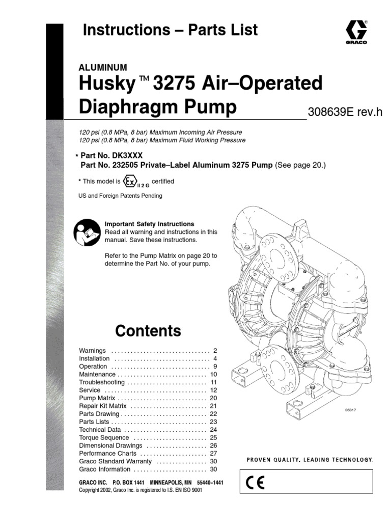 Husky 3275 Air-Operated Diaphragm Pump: Instructions - Parts List | PDF ...