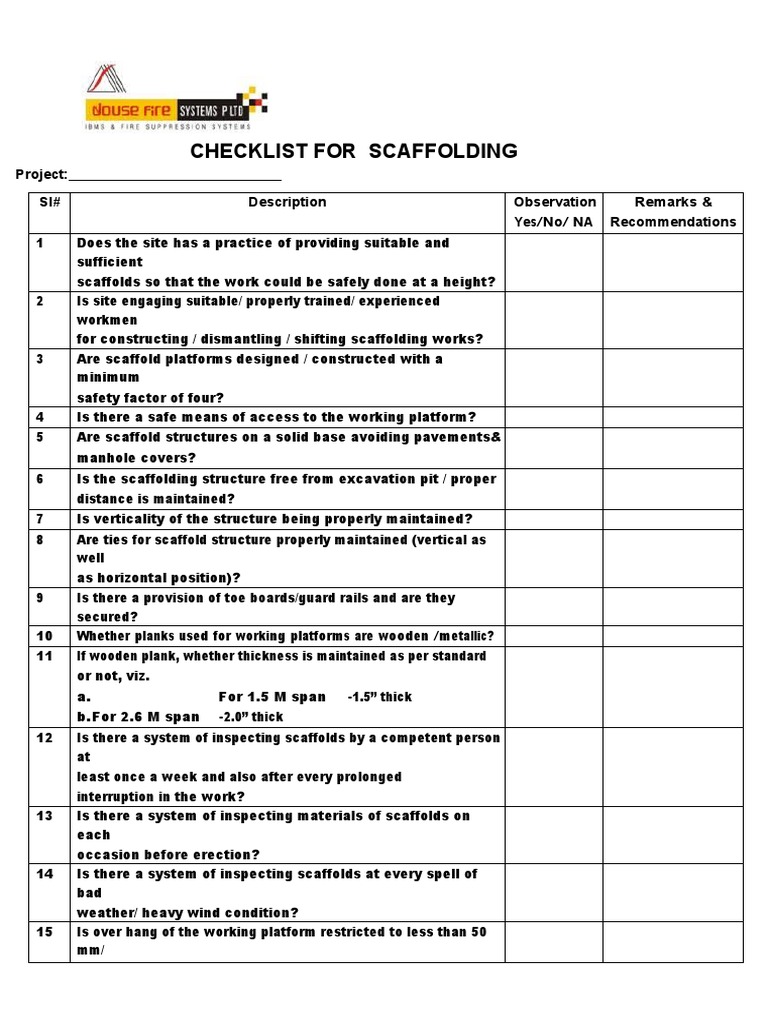 Checklist For Scaffolding | PDF | Scaffolding | Rope