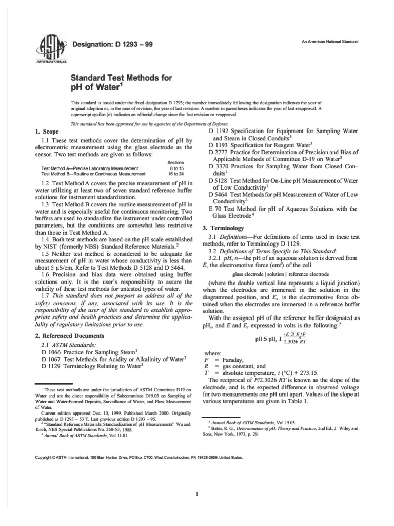Astm D 1293 99 PDF | PDF | Ph | Buffer Solution
