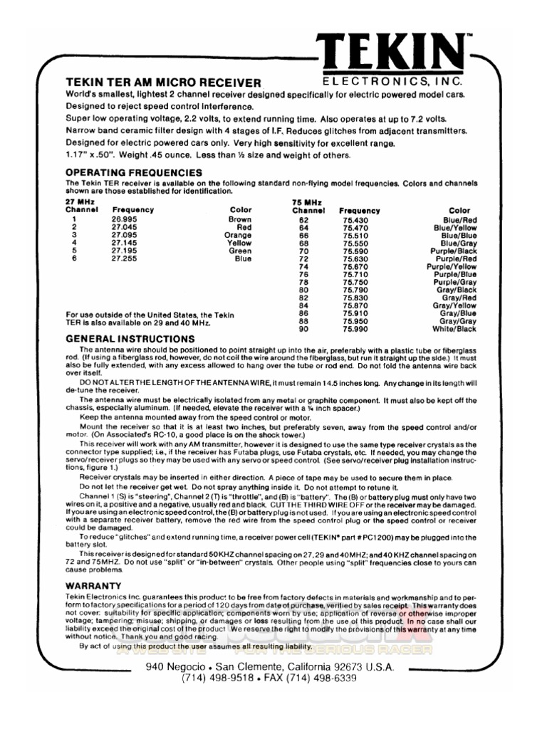 Tekin TERX-A & TERX-J Receiver (EN) | PDF