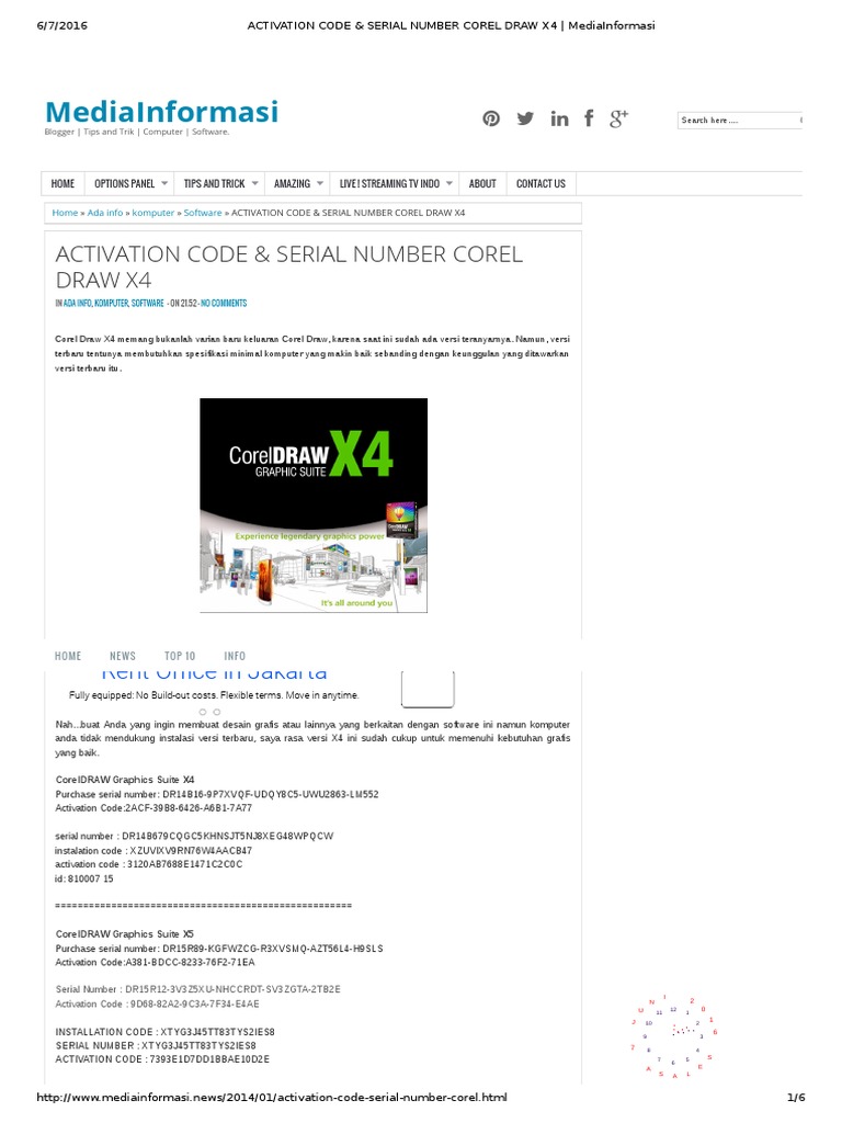 Activation Code Serial Number Corel Draw x4 Mediainformasi PDF | PDF