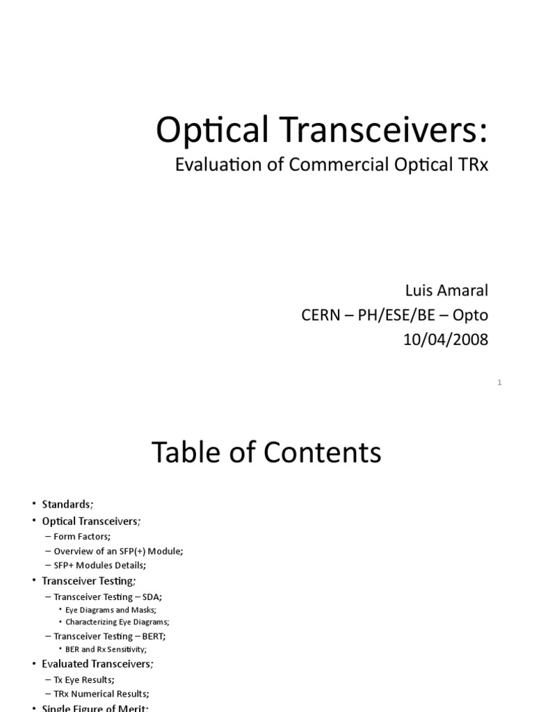 Optical Transceivers:: Evaluation of Commercial Optical TRX | PDF ...