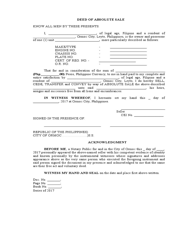 Blank (Deed of Sale) | PDF