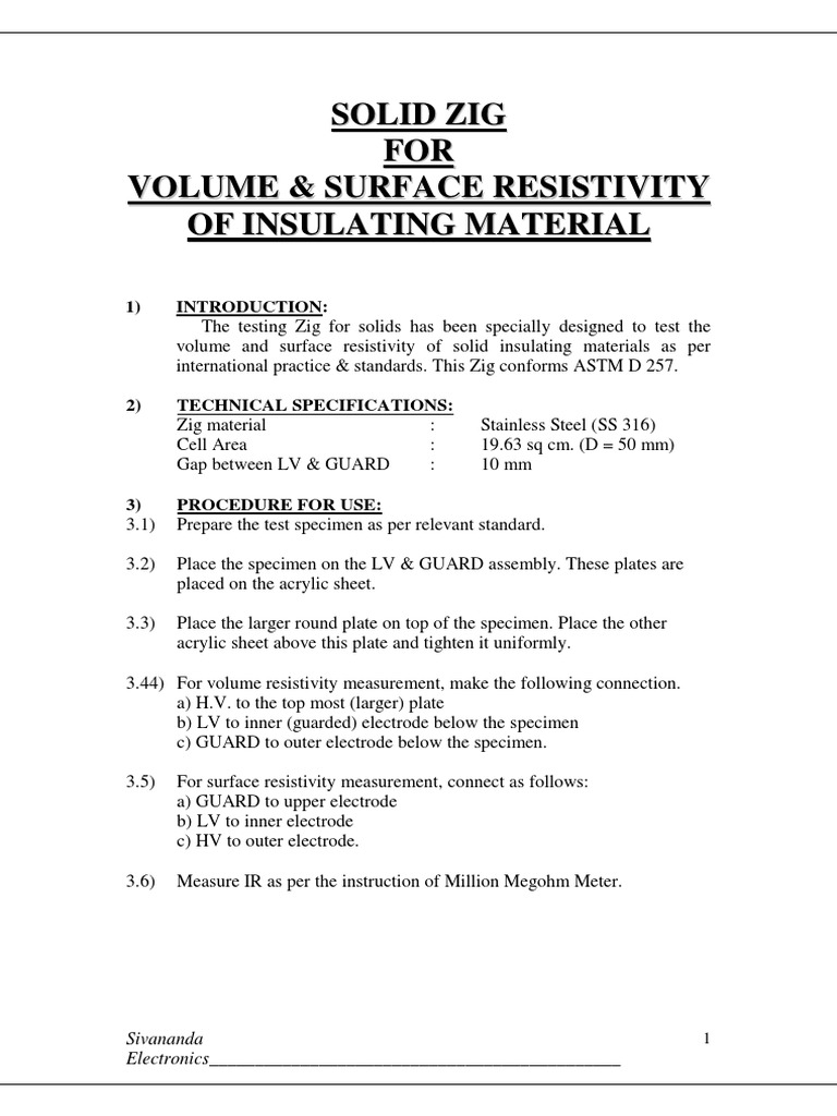 Manual For Solid Test Zig | PDF | Electrical Resistivity And ...
