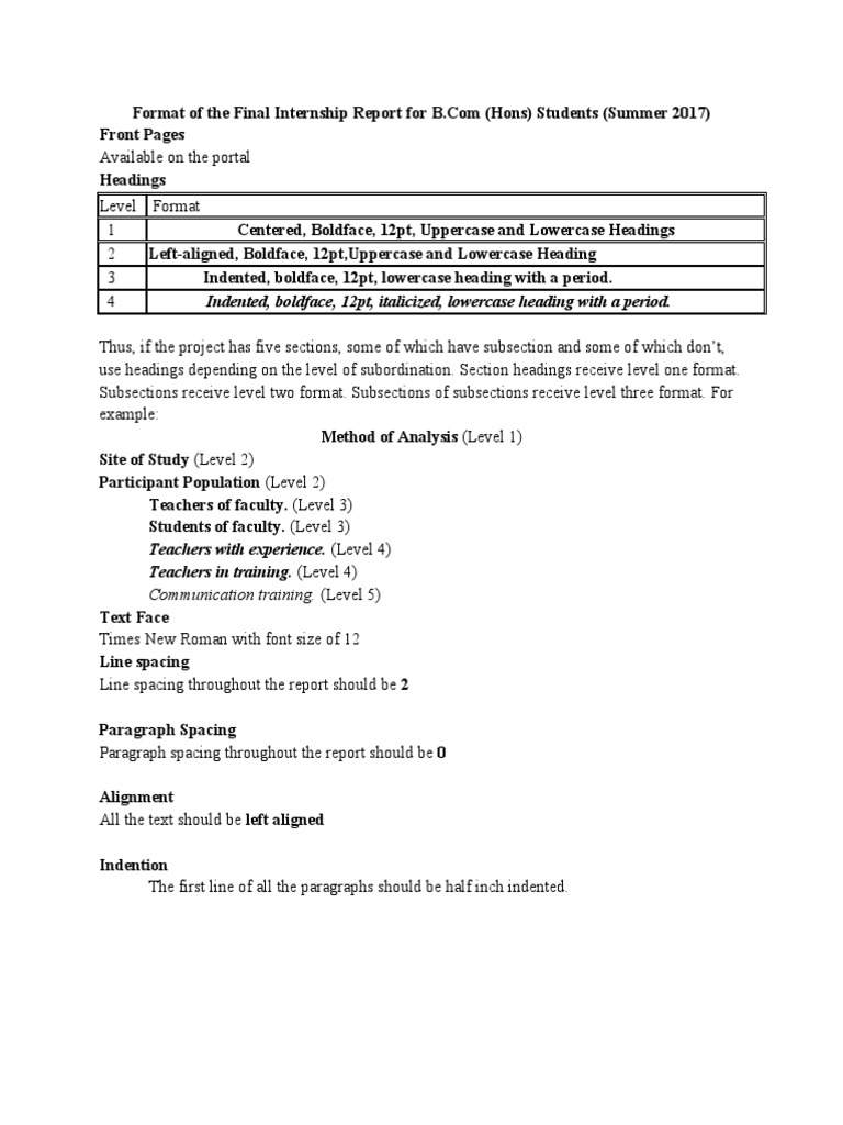 Format of The Final Internship Report | PDF