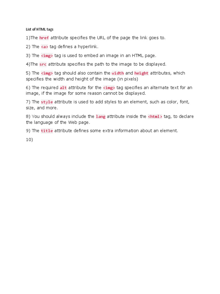 List of HTML Tags | PDF