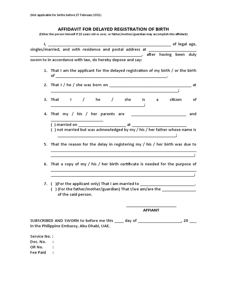 Affidavit For Delayed Registration of Birth | PDF