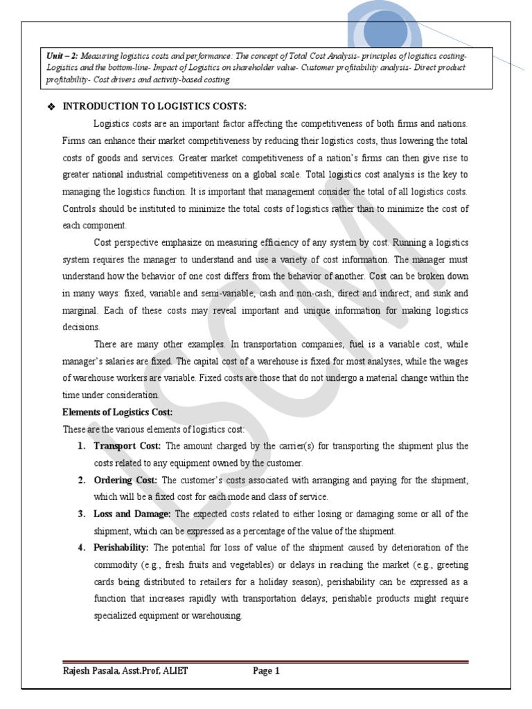 LSCM Unit-Ii | PDF | Return On Investment | Logistics