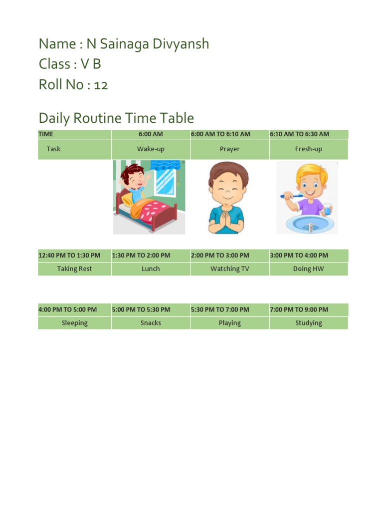 Divyansh DailyRoutine | PDF