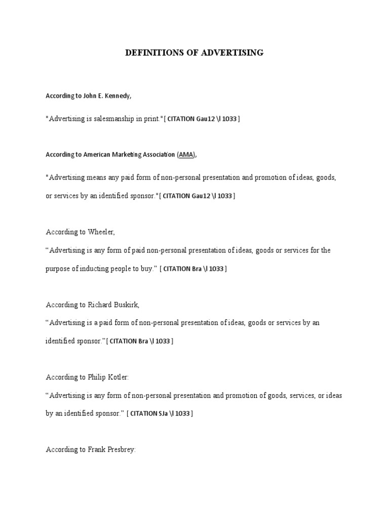 Definitions of Advertising | PDF | Advertising | Sales