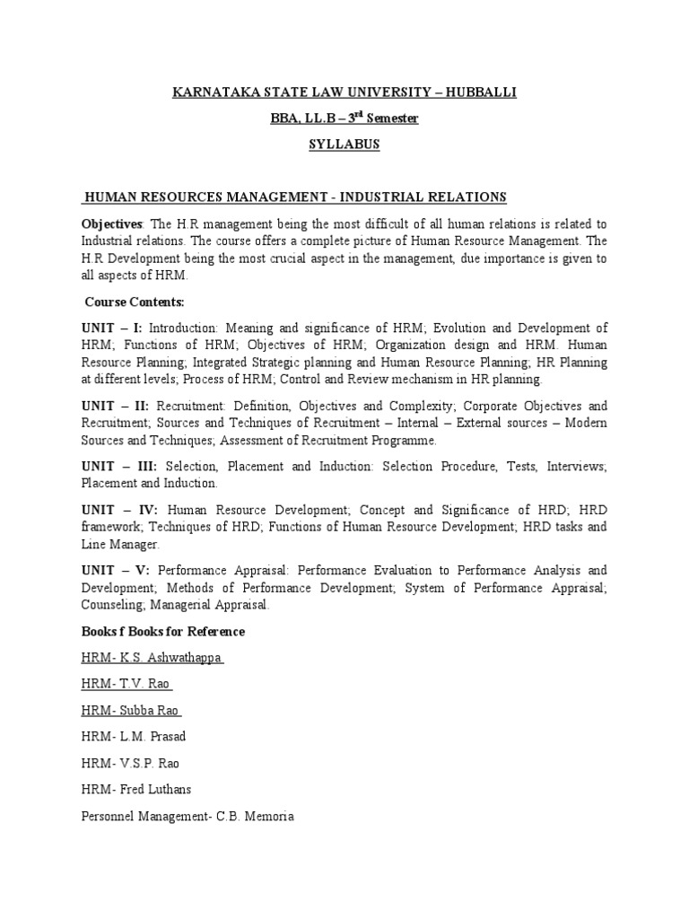 3rd Sem Syllabus - HRM | PDF