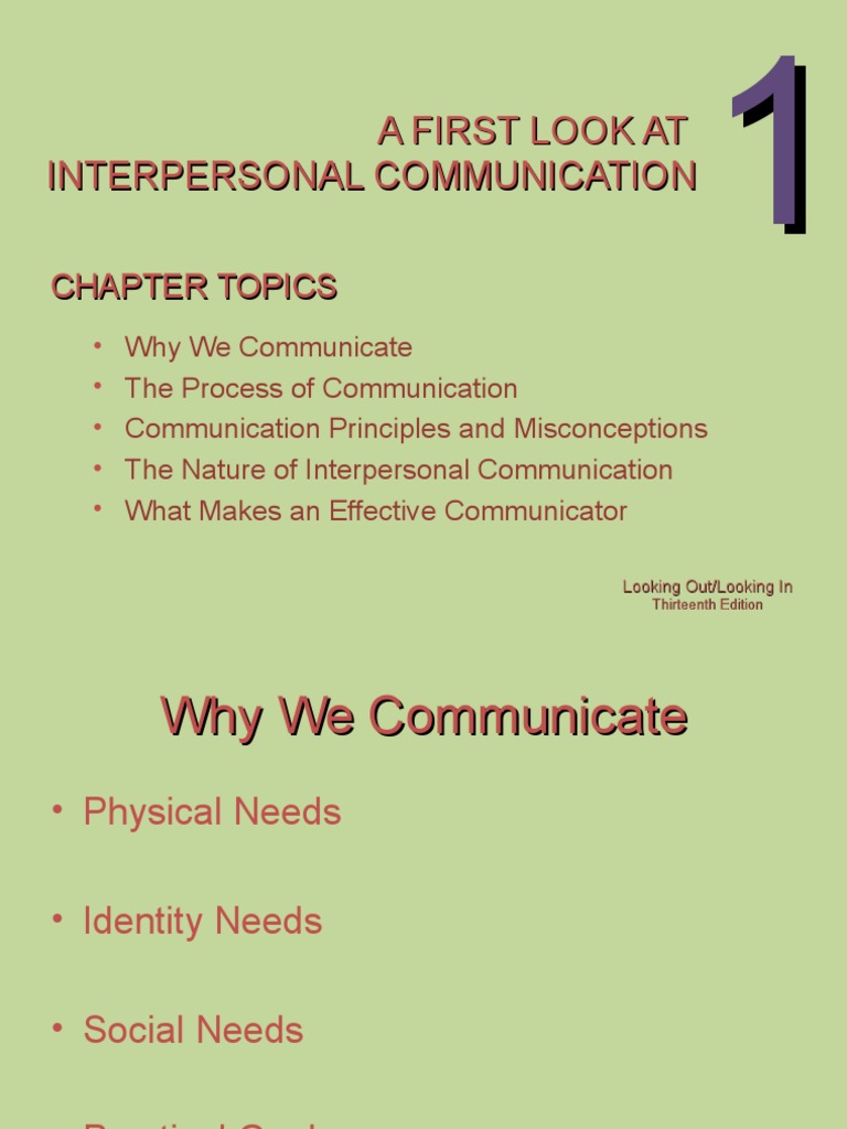 A First Look At Interpersonal Communication Pdf Interpersonal