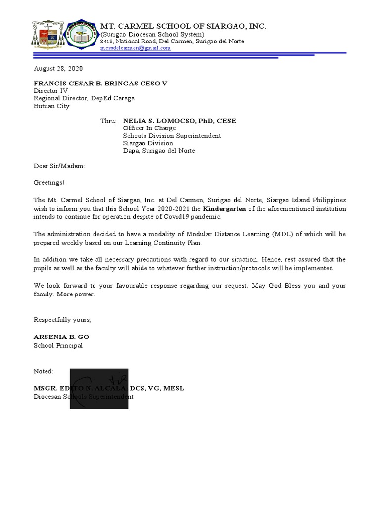 Intent Letter Kindergarten SY 2020-2021 | PDF