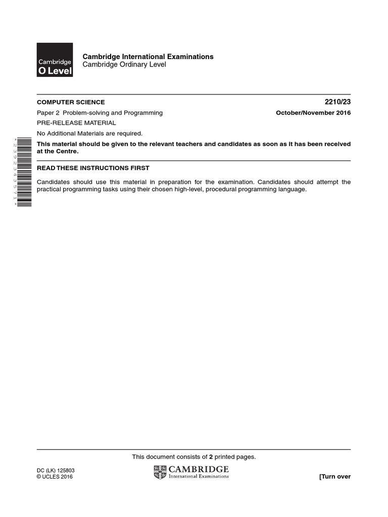Cambridge Ordinary Level | PDF | Computer Programming | Computer Program