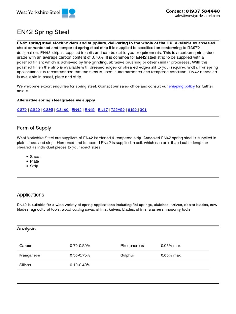 EN42 Spring Steel: Form of Supply | PDF | Heat Treating | Steel