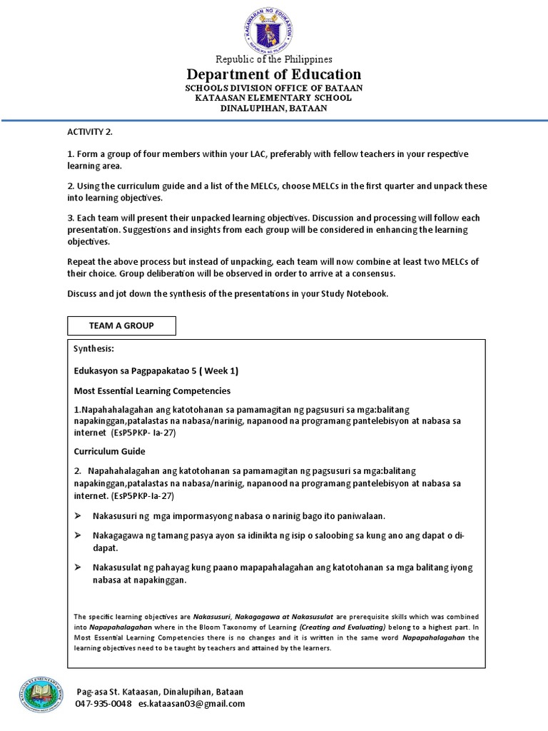 Team A Group Output Activity in Unpacking | PDF | Curriculum ...