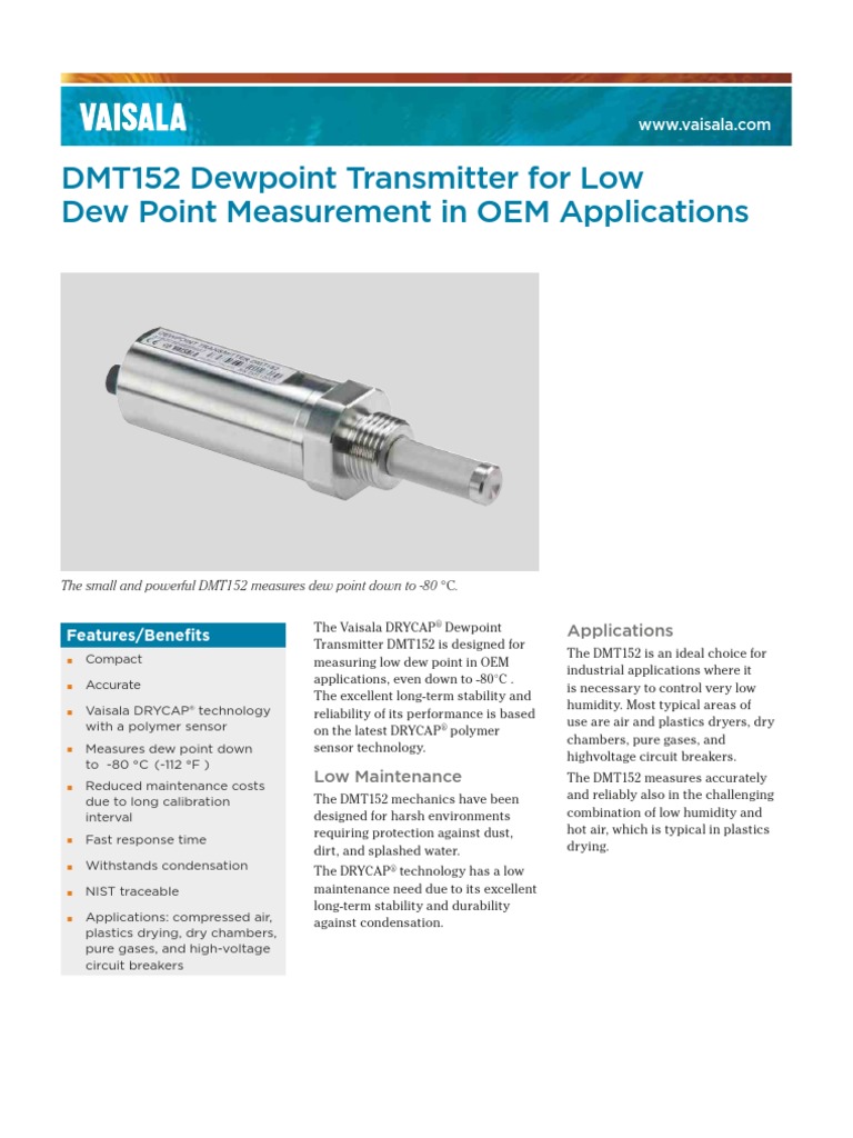 DMT152 Dewpoint Transmitter For Low Dew Point Measurement in OEM ...
