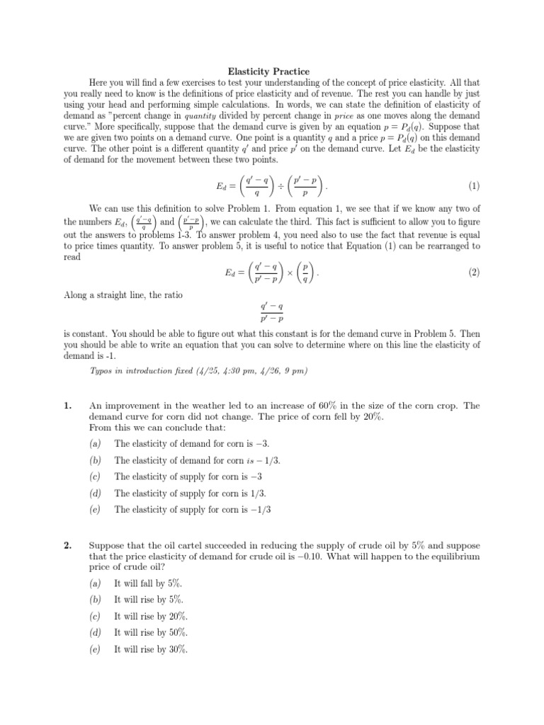 Calculating Elasticity: Practice Exercises for Understanding Price ...