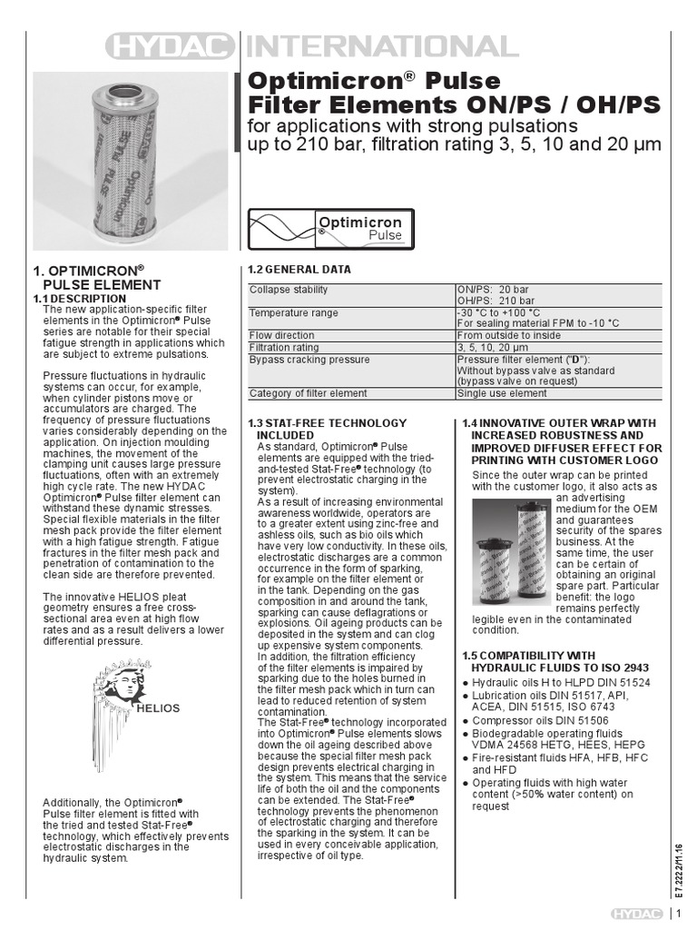 Optimicron Pulse Filter Elements ON/PS / OH/PS | PDF | Filtration ...
