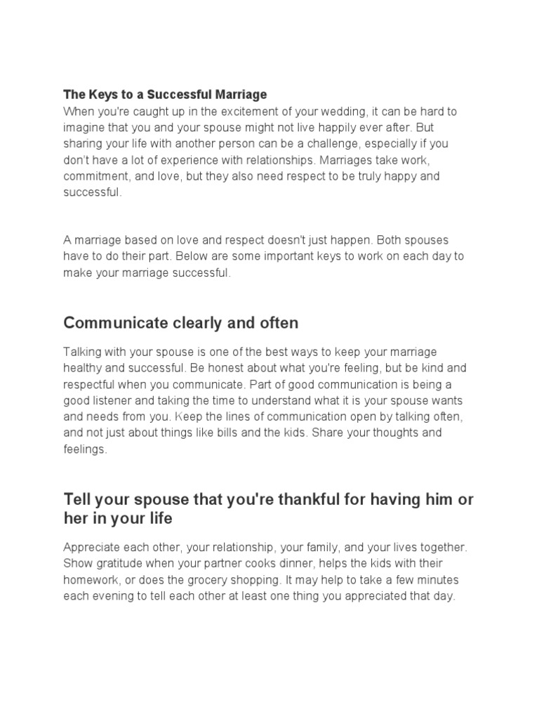 Communicate Clearly and Often: The Keys To A Successful Marriage | PDF ...