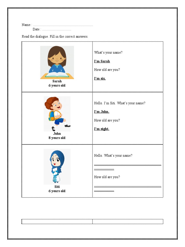 Name and Age Worksheet | PDF