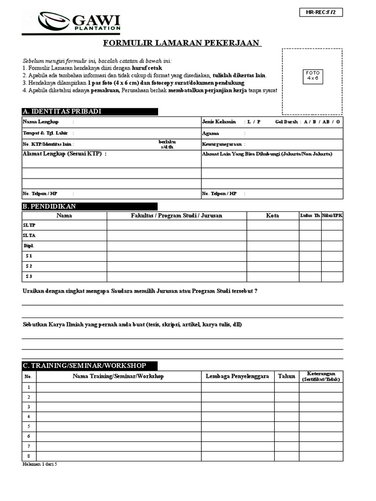 Formulir Lamaran Kerja | PDF