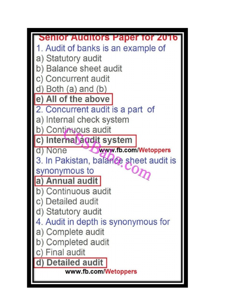 Senior Auditor Past Papers | PDF