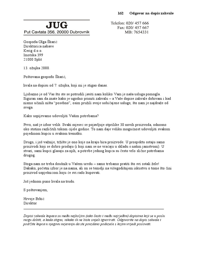 162 Odgovor Na Dopis Zahvale | PDF