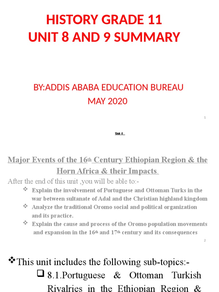 Grade 11 History: Units 8 & 9 Overview | PDF | Ethiopia