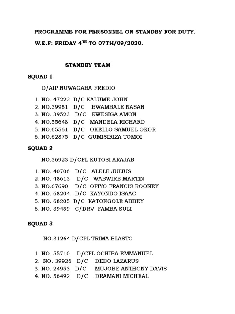 Personnel On Standby For Duty | PDF