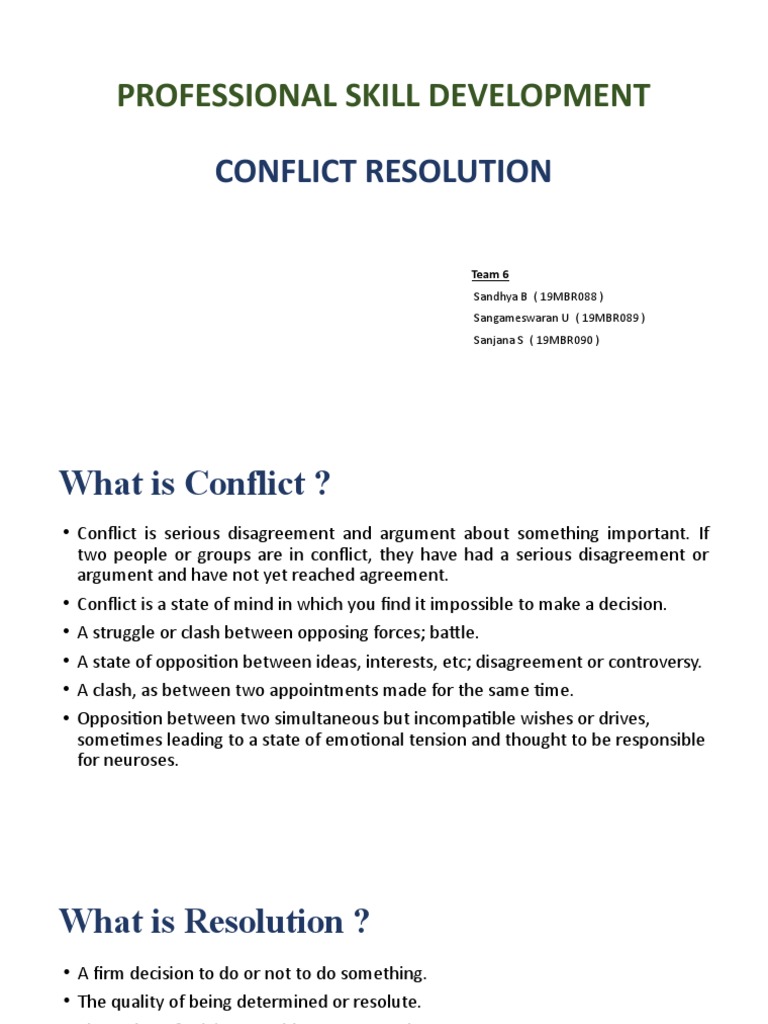 Professional Skill Development: Conflict Resolution | PDF | Conflict ...