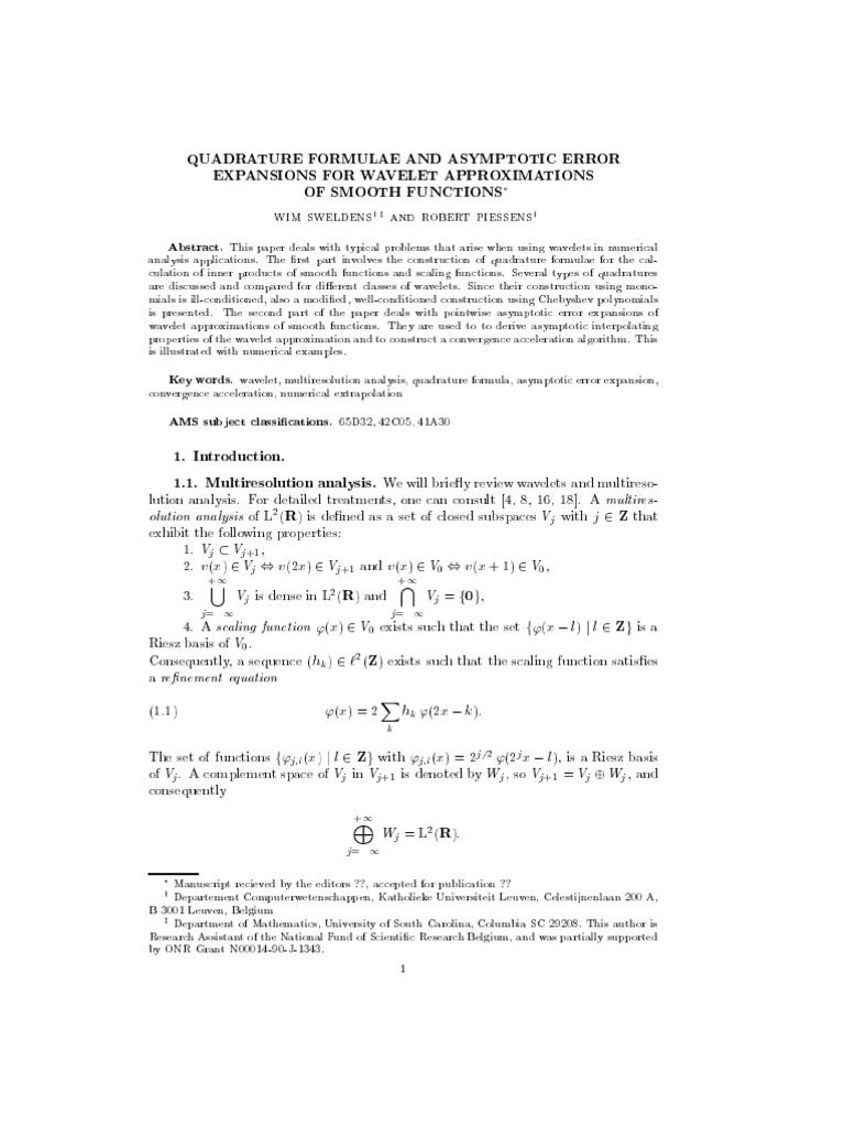 Quadrature Formulae and Asymptotic Error Expansions For Wavelet Approximations of Smooth ...