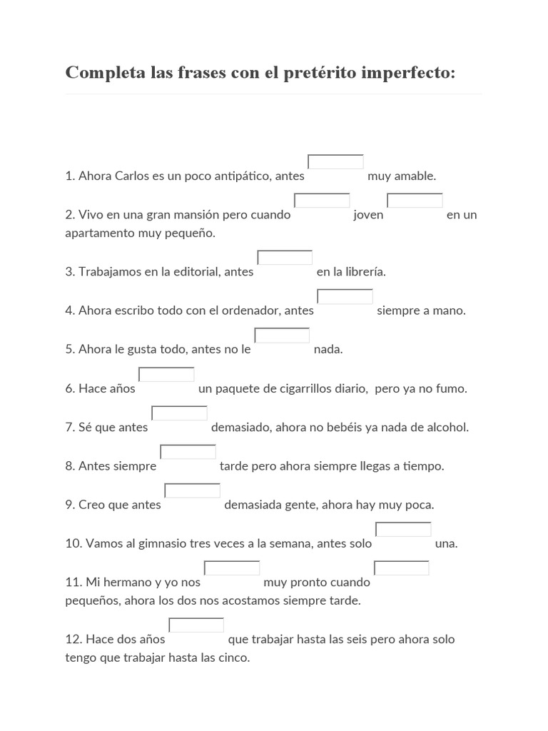 Ejercicios de Pretérito Imperfecto | PDF | Entretenimiento (general)