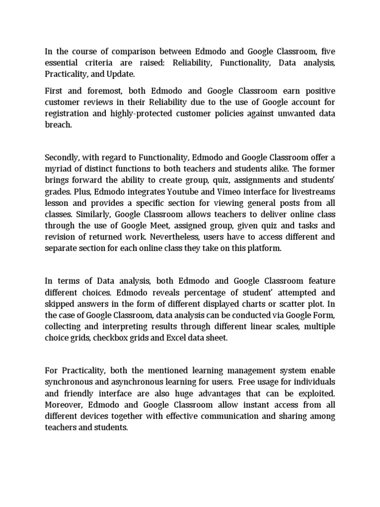 Edmodo Vs Google Classroom | PDF | Career & Growth | Business