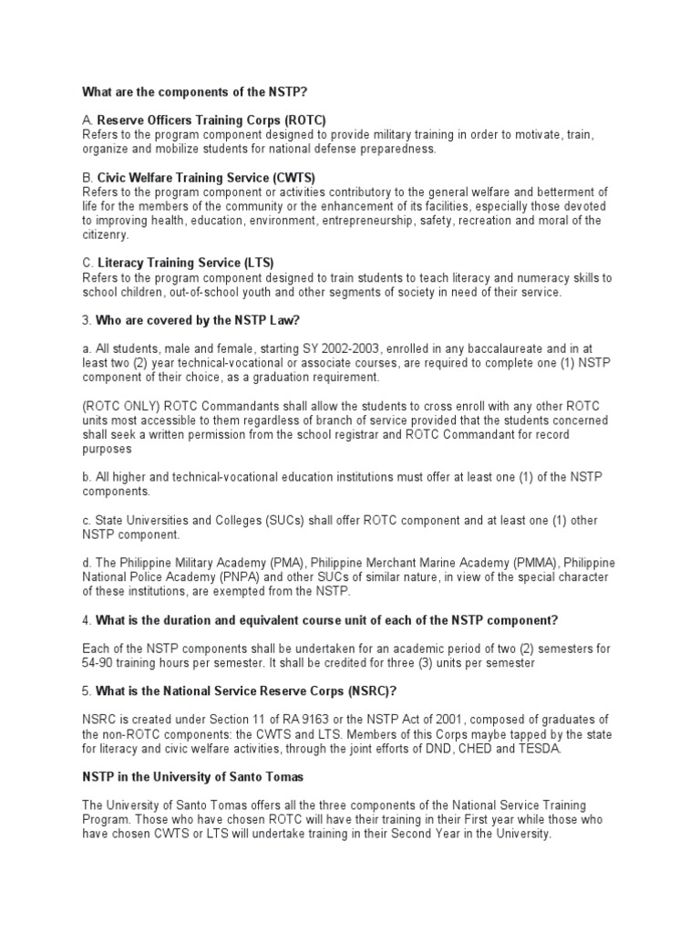 What Are The Components of The NSTP | PDF | Reserve Officers' Training ...