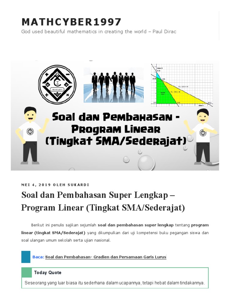 Soal Dan Pembahasan Super Lengkap - Program Linear (Tingkat SMA - Sederajat) - Mathcyber1997 | PDF