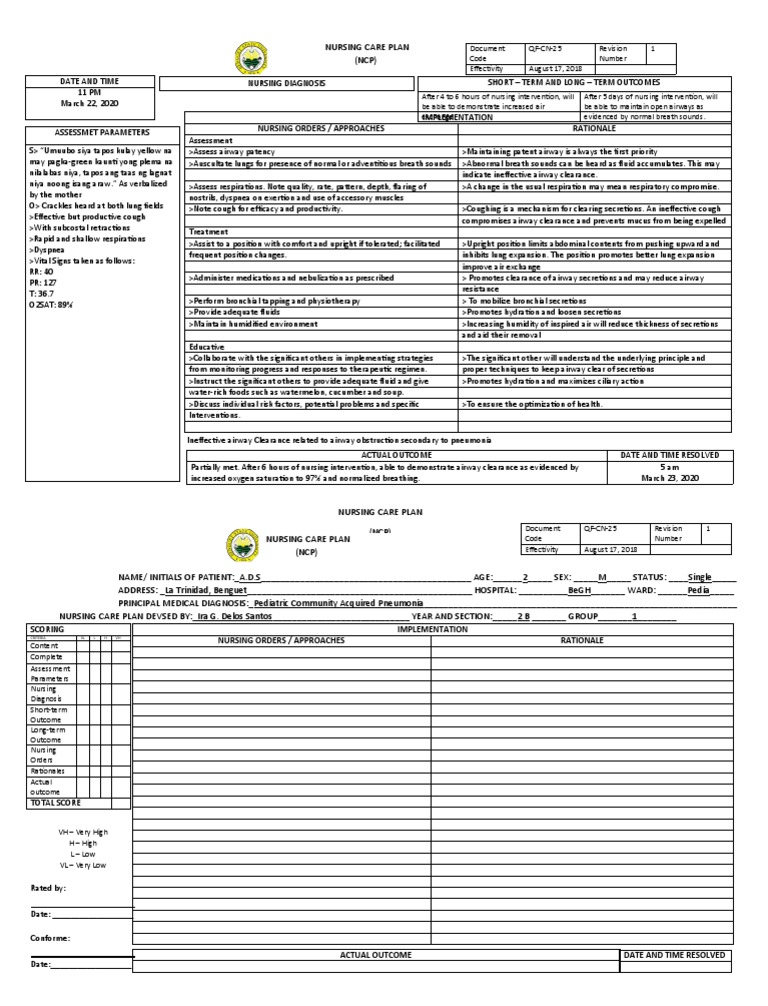 Nursing Care Plan (NCP) : Implementation Nursing Orders / Approaches ...