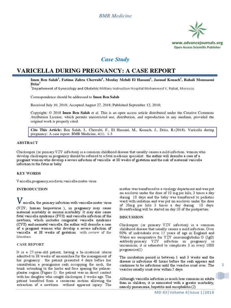 Varicella During Pregnancy: A Case Report | PDF | Motherhood | Epidemiology