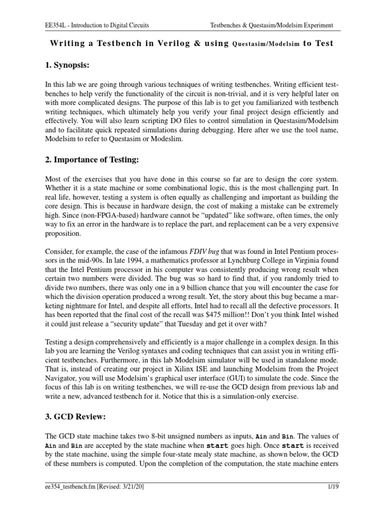 Writing A Testbench in Verilog & Using To Test 1. Synopsis | PDF ...