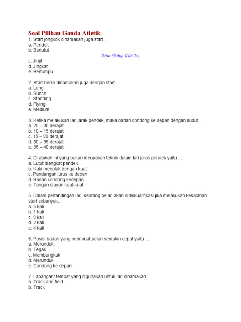 Soal Pilihan Ganda Atletik | PDF | Perjalanan