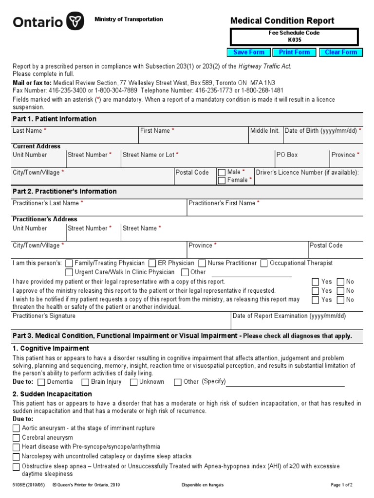 MTO Medical Condition Report | PDF | Psychosis | Neurological Disorders