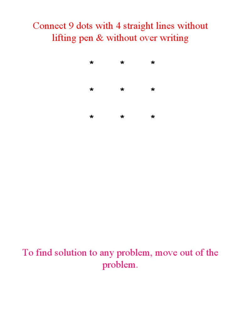 Connect 9 Dots With 4 Straight Lines Without Lifting Pen & Without Over ...