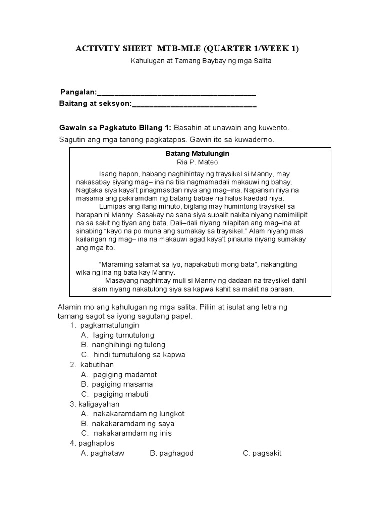 Activity Sheet MTB Week 1 | PDF